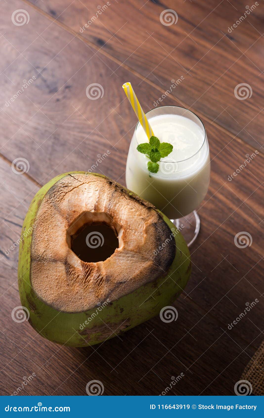 Coconut Flavoured Plain White Lassi or Milk Shake Garnished with a ...