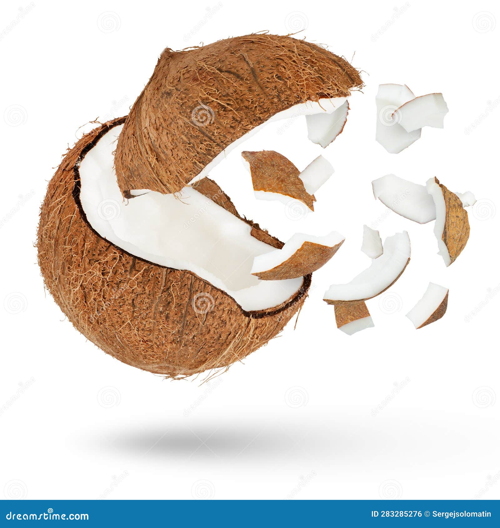 Coconut with a Flying Cap on a White Isolated Background. Small Slices ...