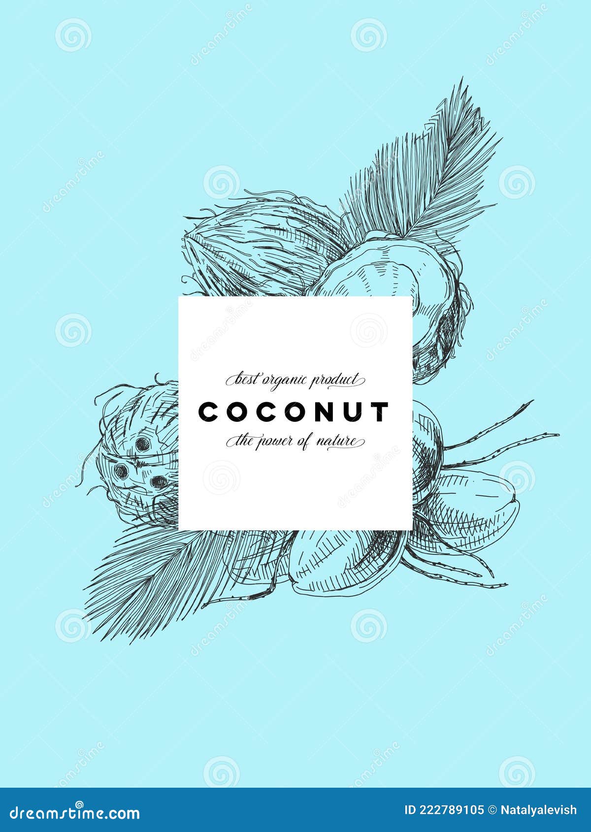 Coconut Frame Poster, Retro Hand Drawn Vector Illustration. Stock ...