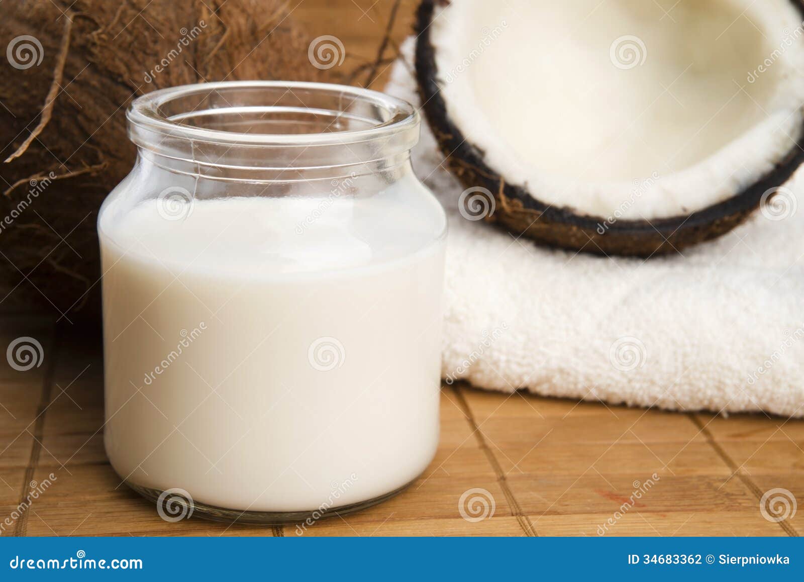 Coconut Fruit with a Jar Filled with Coco Milk Stock Photo - Image of ...