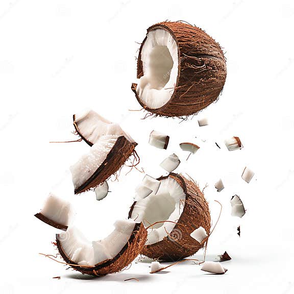 Coconut Fruit Pieces Falling in an Abstract Style, Creating Dynamic ...
