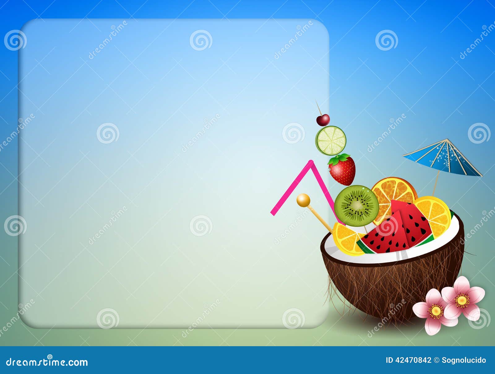 Coconut with Fruits for Aperitif Stock Illustration - Illustration of ...