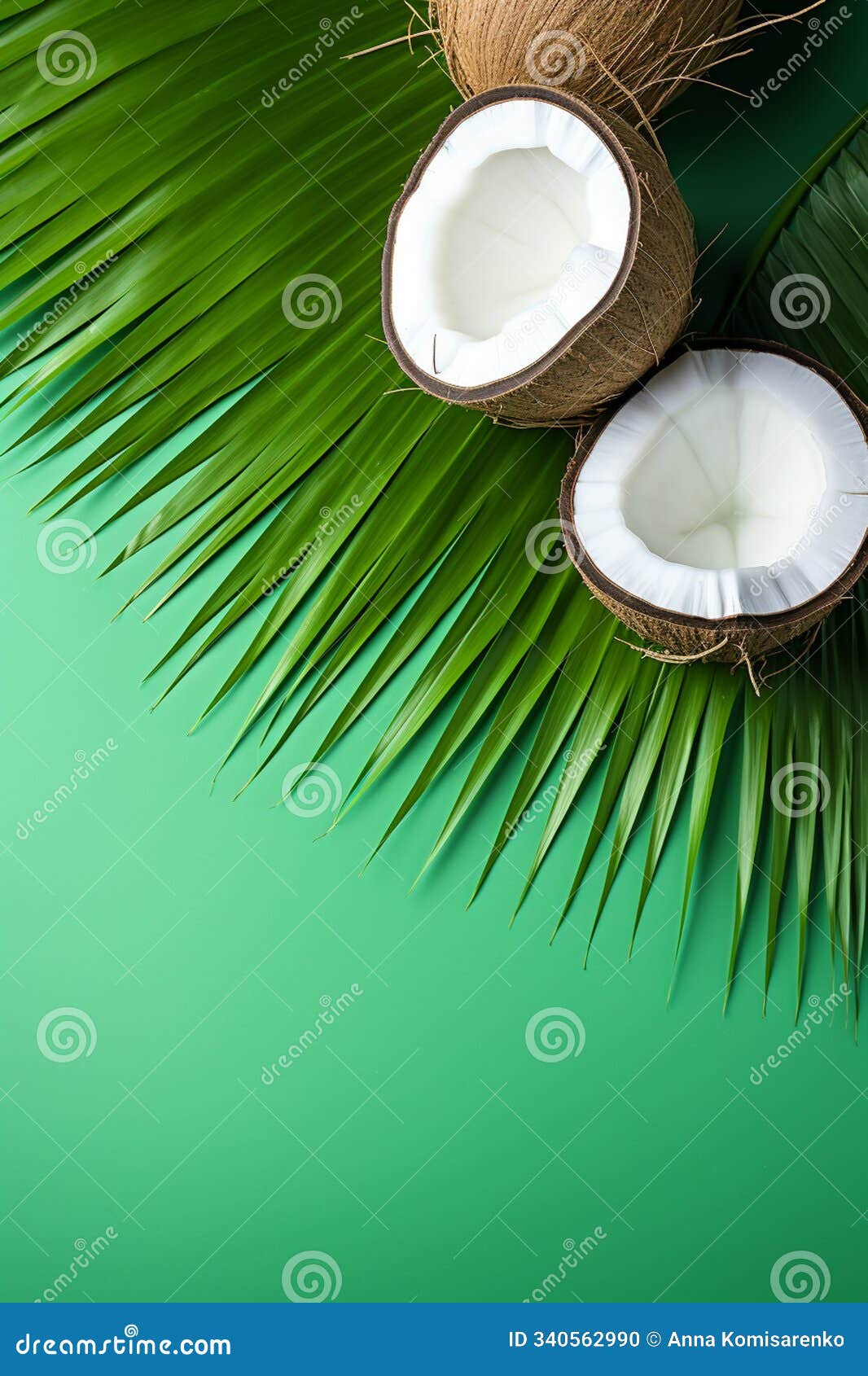 Coconut and Greenery on a Green Background Stock Photo - Image of drink ...