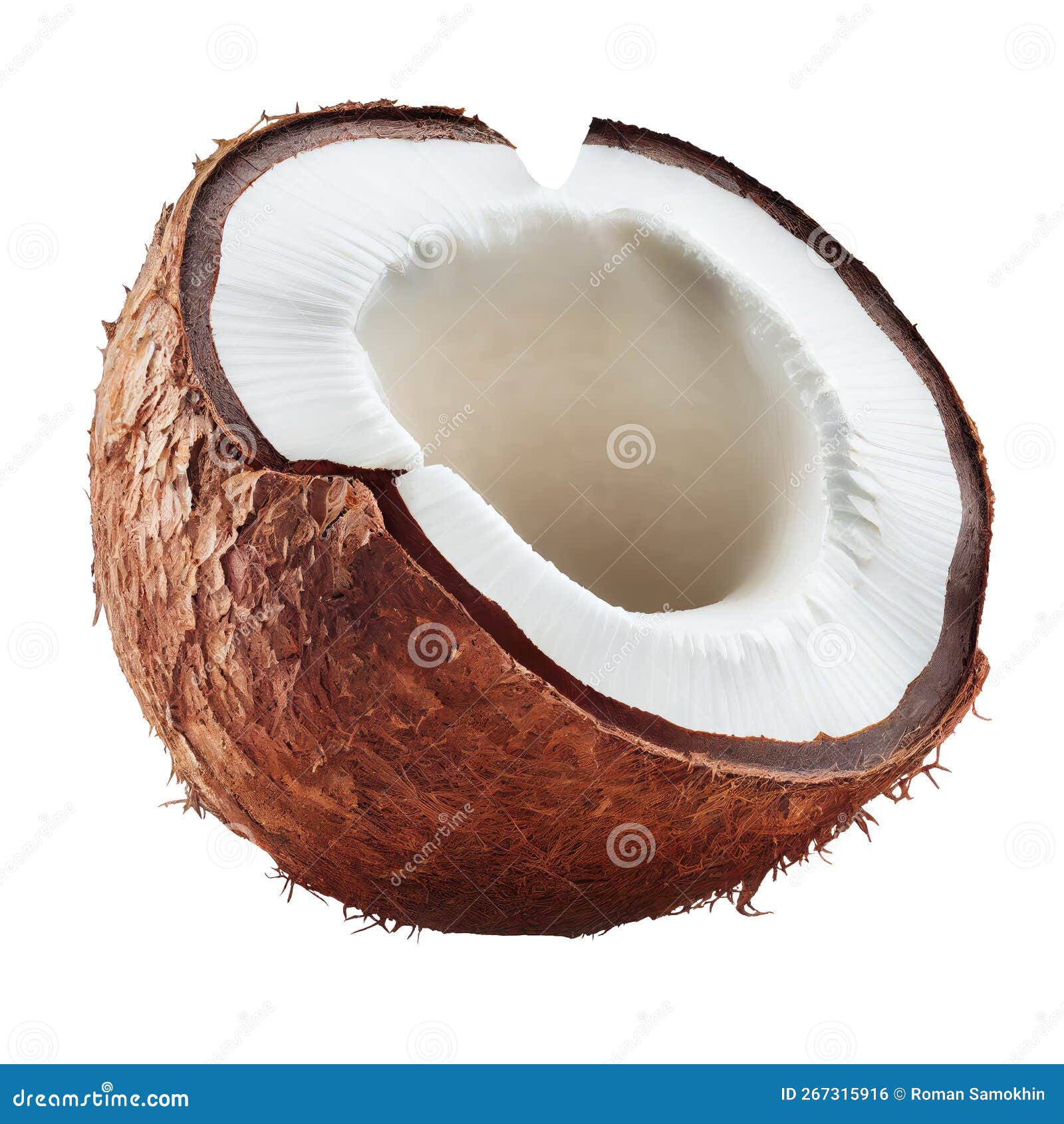 Coconut Half Isolated, Fresh Brown Cocos Cut On White Background, Sweet ...