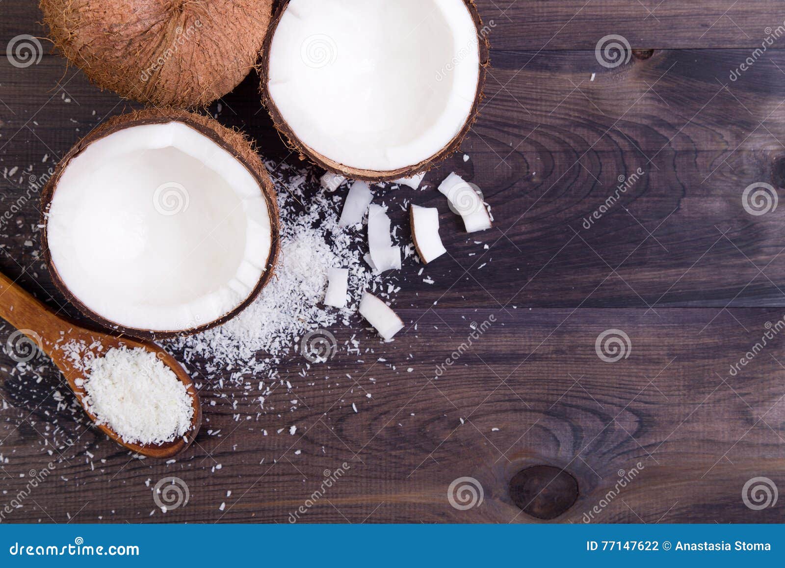 Coconut halves with shell stock photo. Image of copy - 77147622