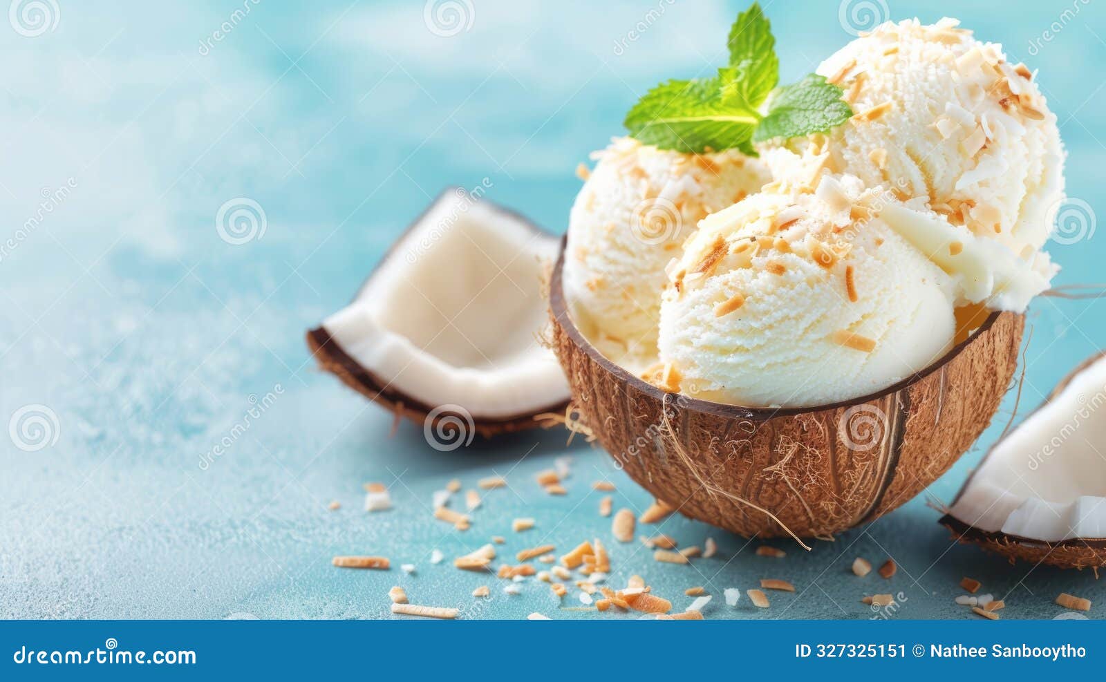 Coconut Ice Cream in Coconut Shell Stock Illustration - Illustration of ...