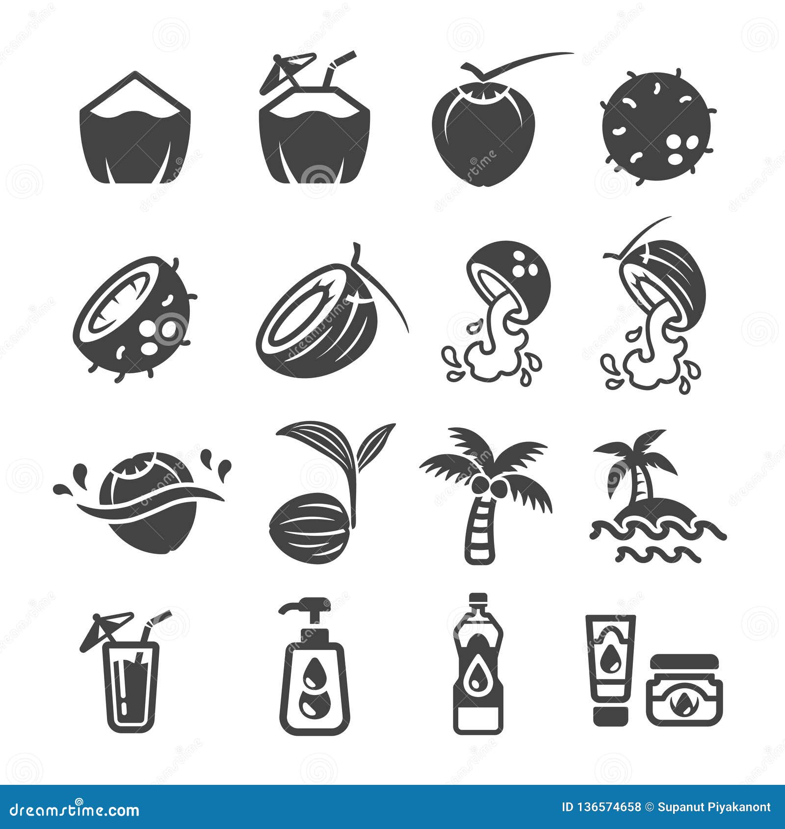 Coconut icon set stock vector. Illustration of fruit - 136574658