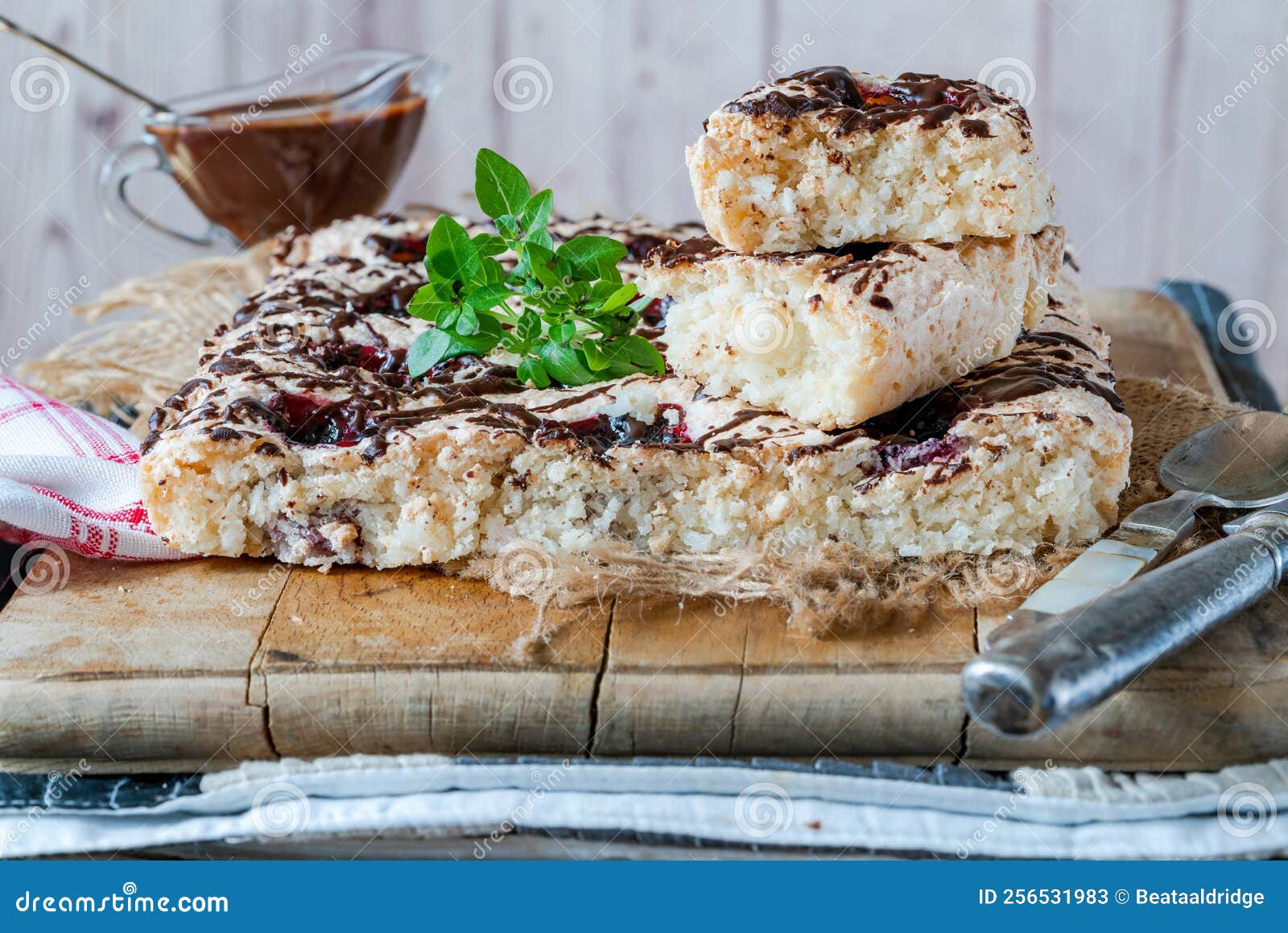 Coconut and Jam Macaroon Traybake Stock Image - Image of indulgence ...