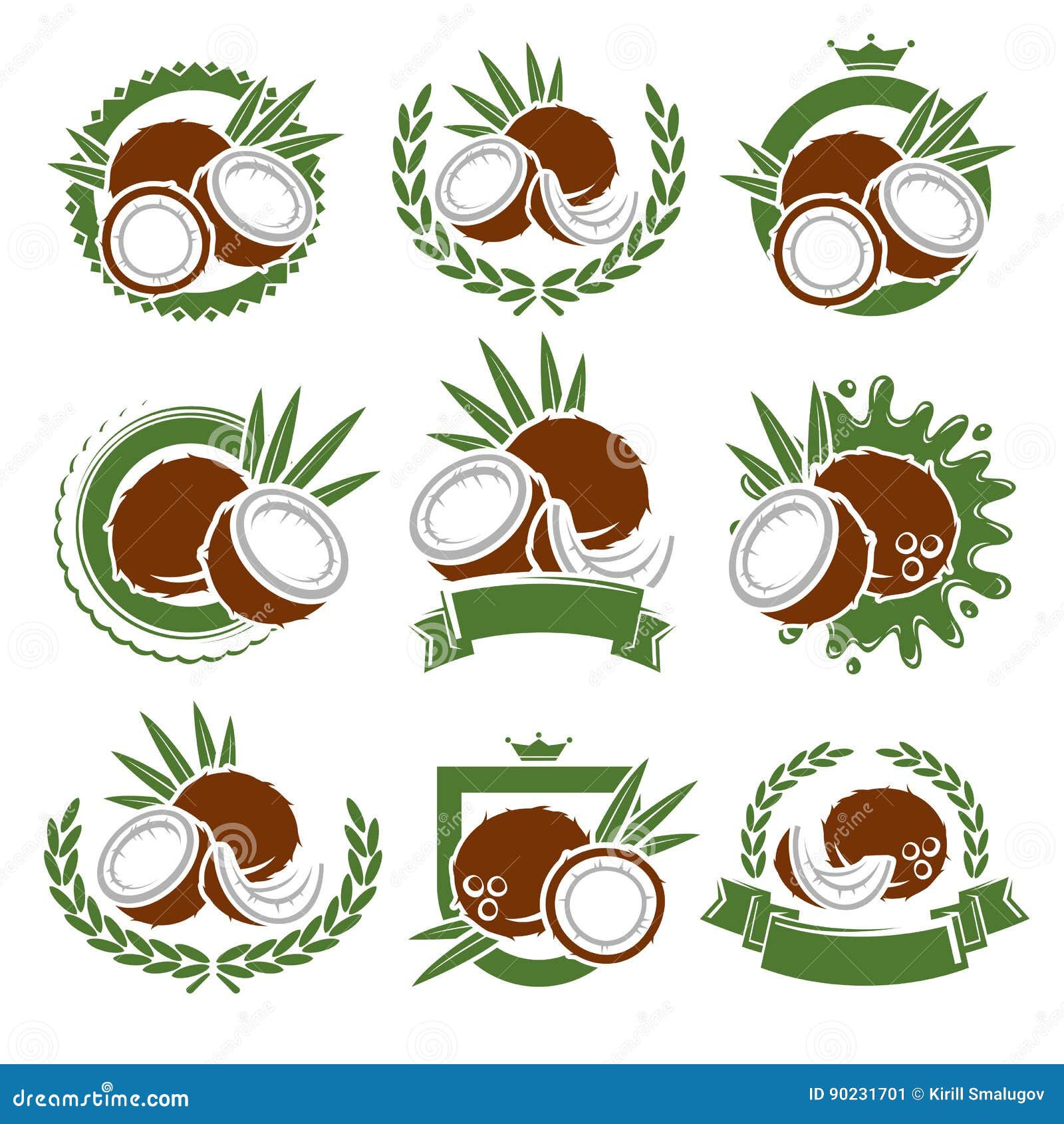 Coconut Labels and Elements Set. Vector Stock Vector - Illustration of ...