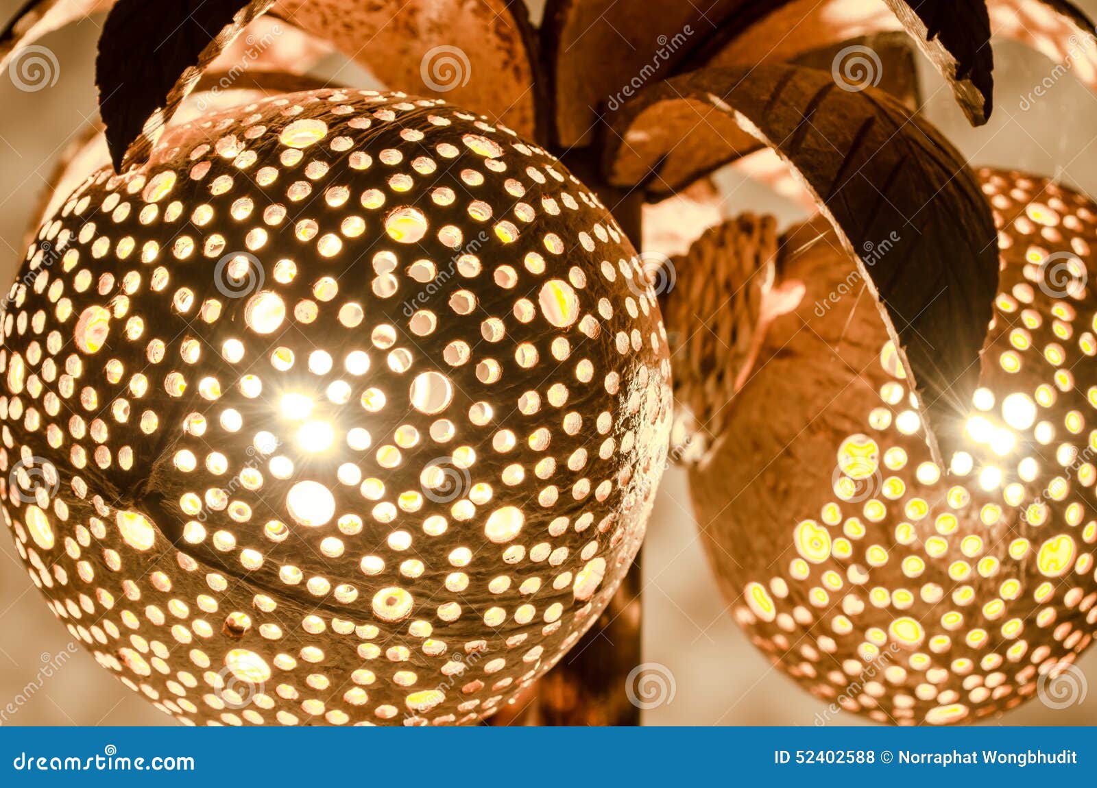 Coconut Lamp stock photo. Image of gold, holes, coconut - 52402588