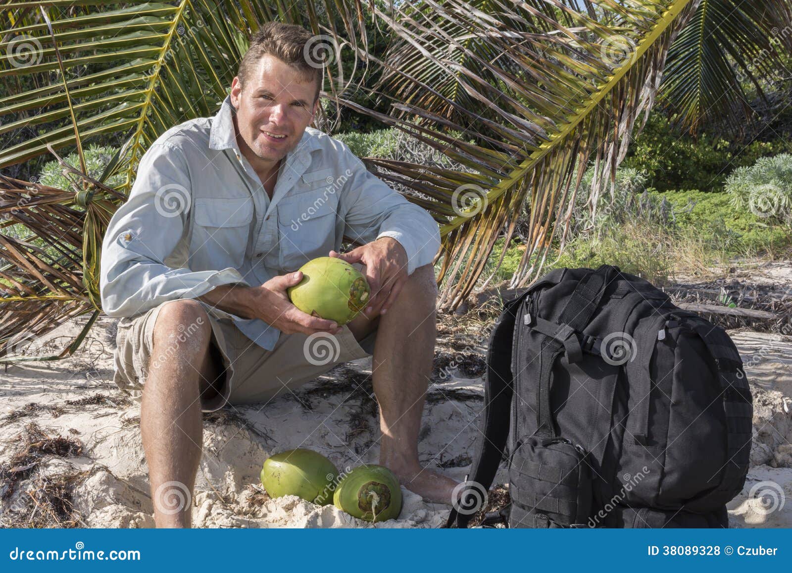 Coconut man stock photo. Image of backpack, beach, hiker - 38089328