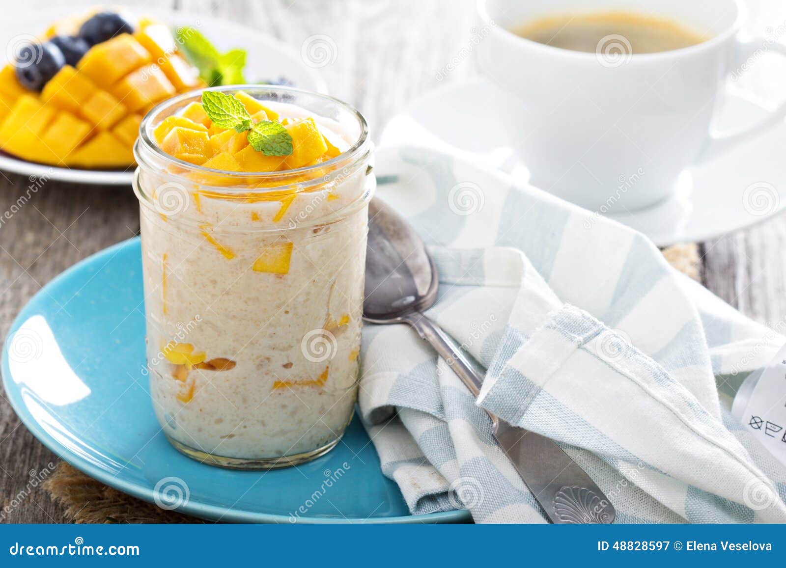 Coconut mango rice pudding stock image. Image of nutrition - 48828597