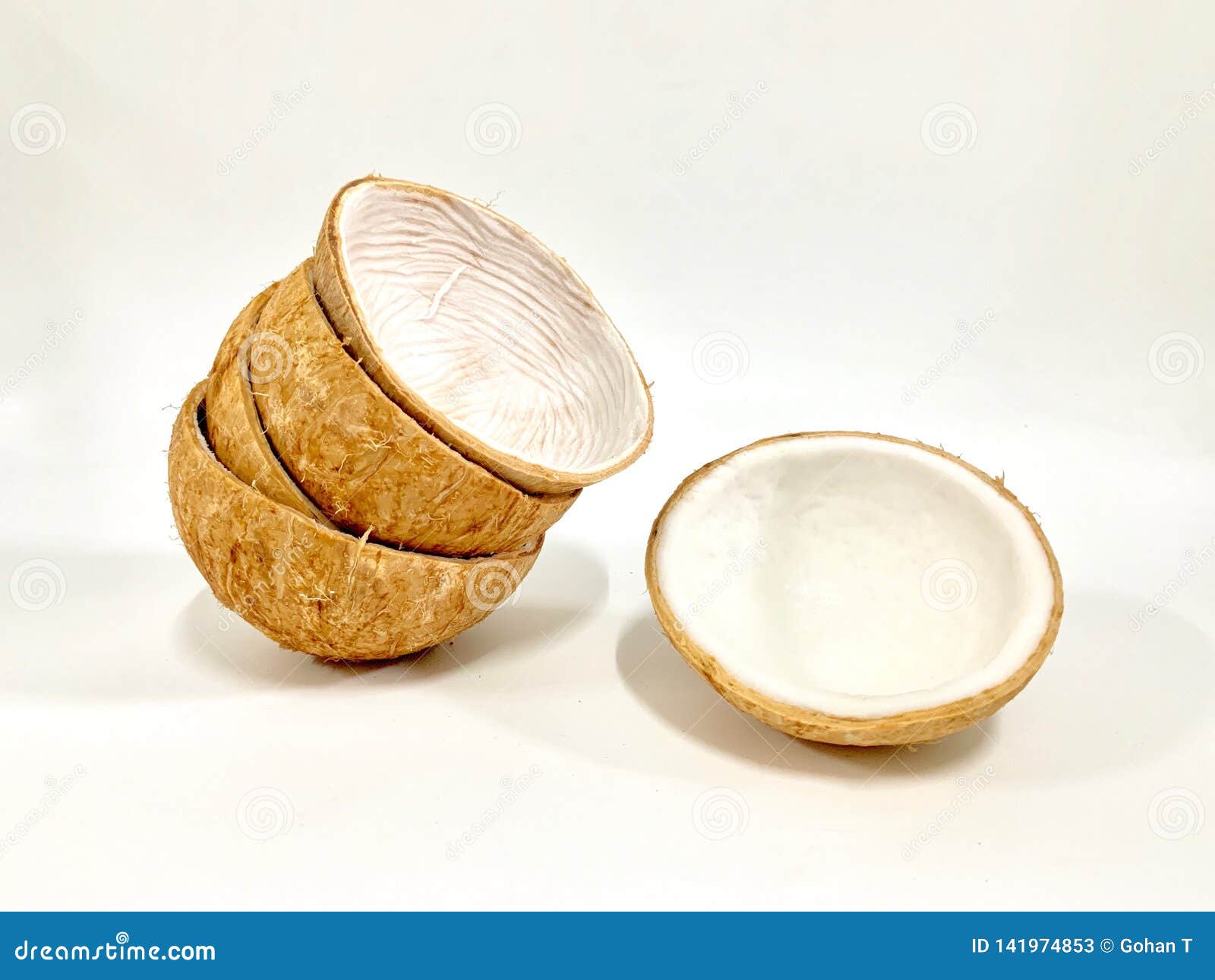 A Coconut Meat, White, Fluffy and Coconut Shell, Light Brown, Grated ...