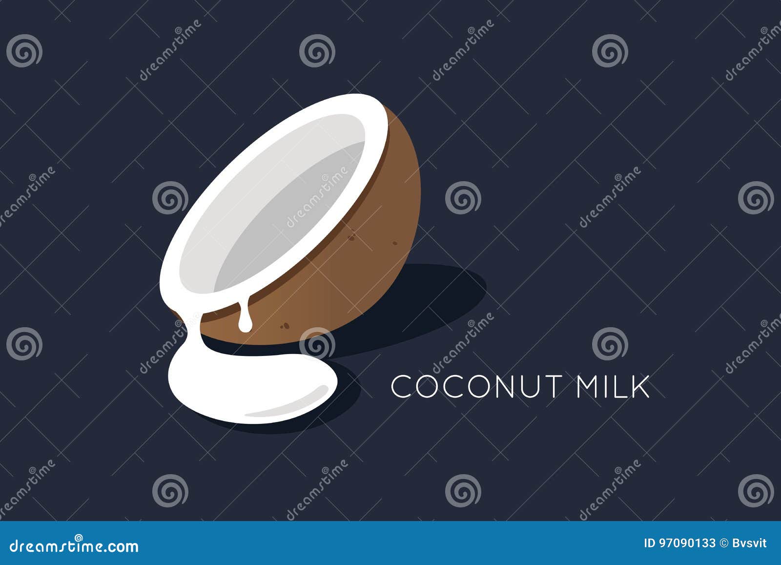 Coconut Milk Logo. Half of the Coconut with Flowing Milk. Isolated Coco ...