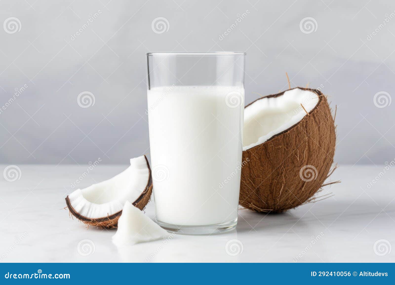 Coconut Milk on a Marble Countertop Against a White Background Stock ...