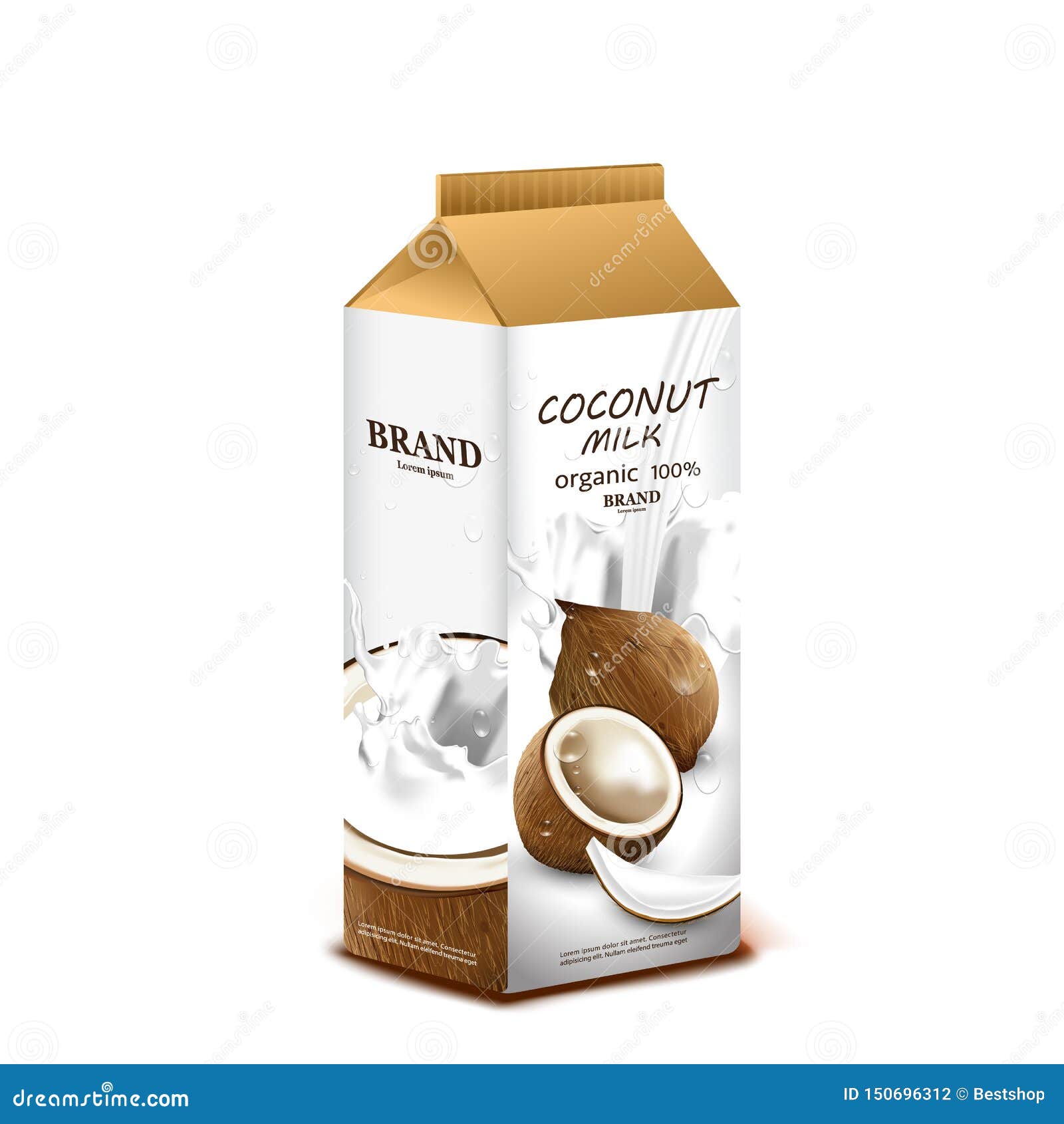 Coconut Milk with Package Design on Isolated White Background Stock ...