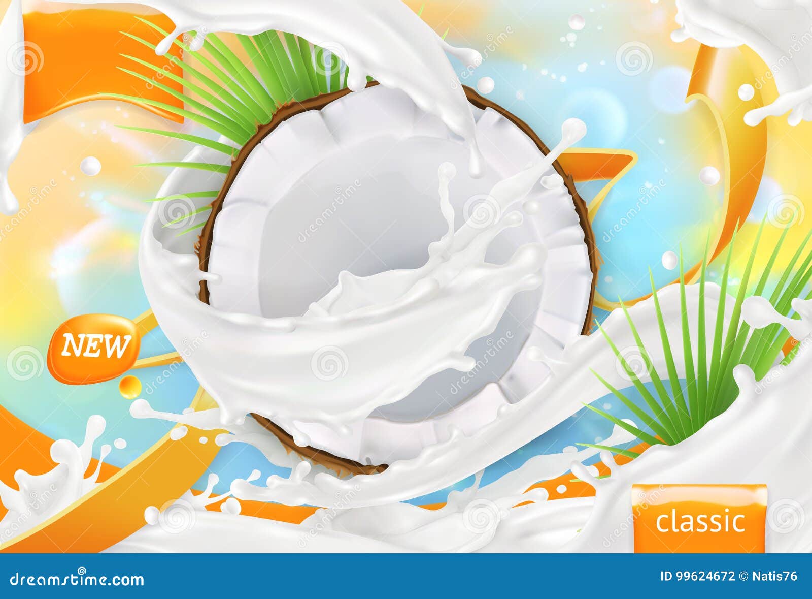 Coconut In A Milk Splash On A Transparent Background. Vector ...
