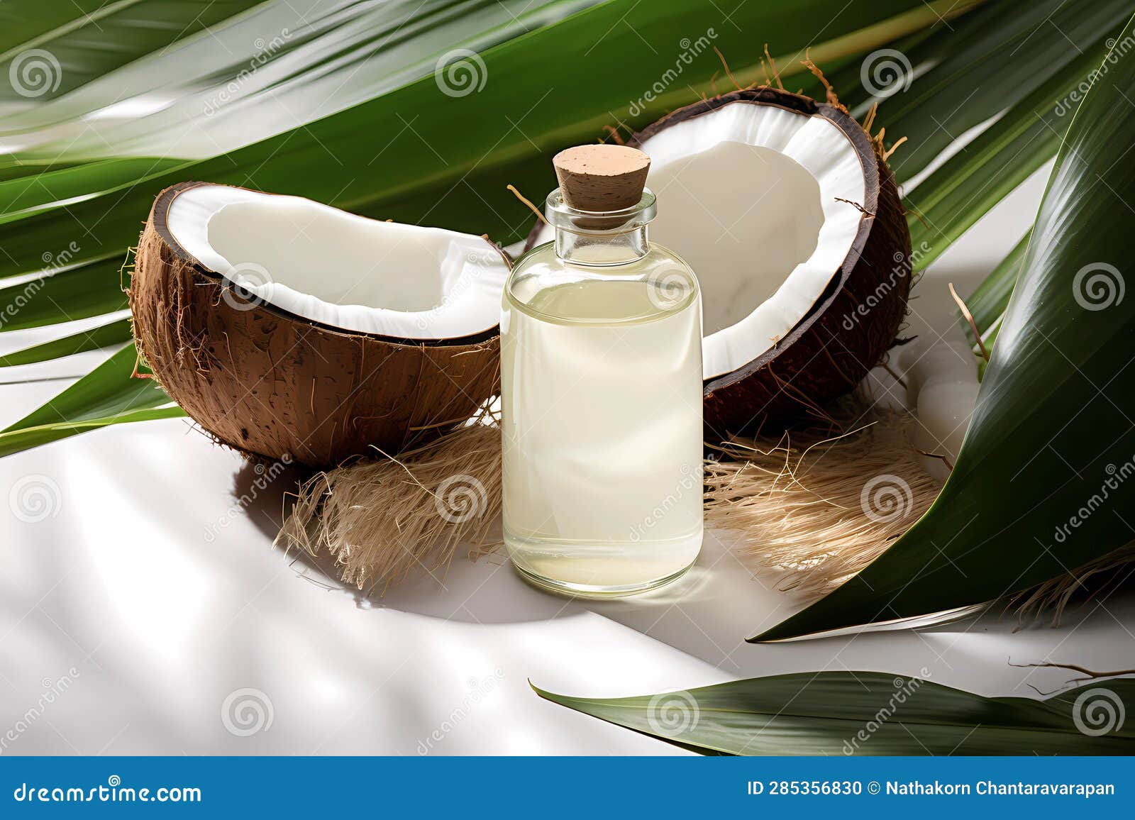 Coconut Oil on the Table and Coconuts with a Bottle of Coconut Oil ...