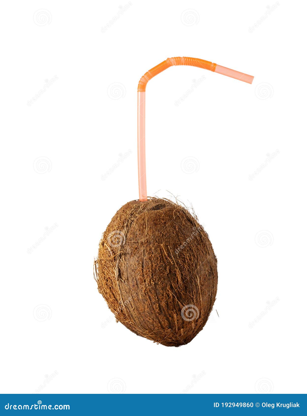 Coconut with Orange Drinking Pipe Isolated on White Stock Photo - Image ...