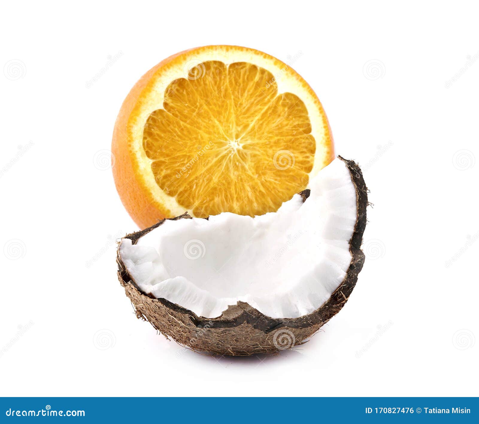 Coconut with Orange on the White Background Stock Photo - Image of milk ...