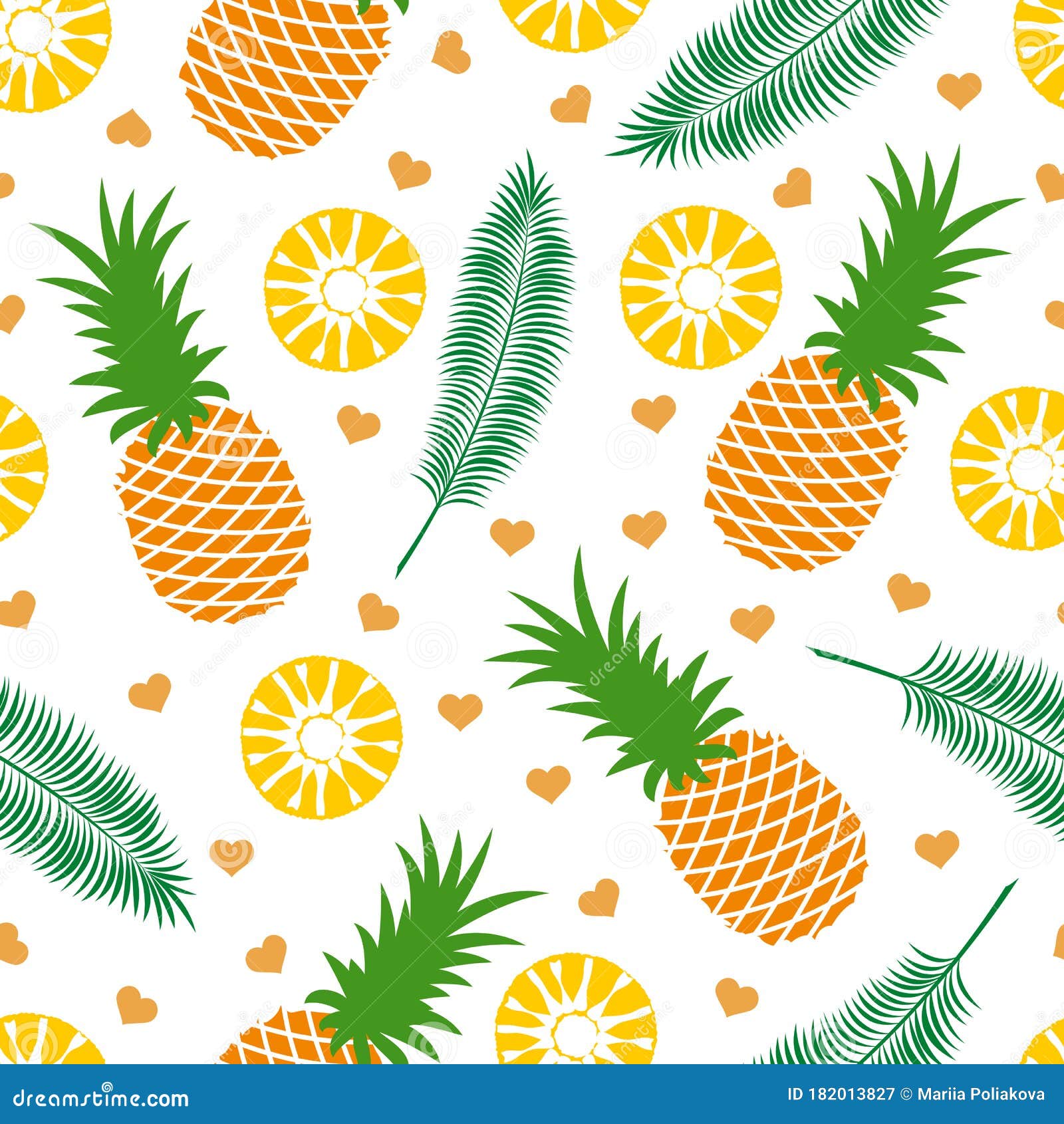 Coconut Palm Leaf and Pineapple Vector Seamless Pattern. Tropical Leaf and Fruit Seamless ...