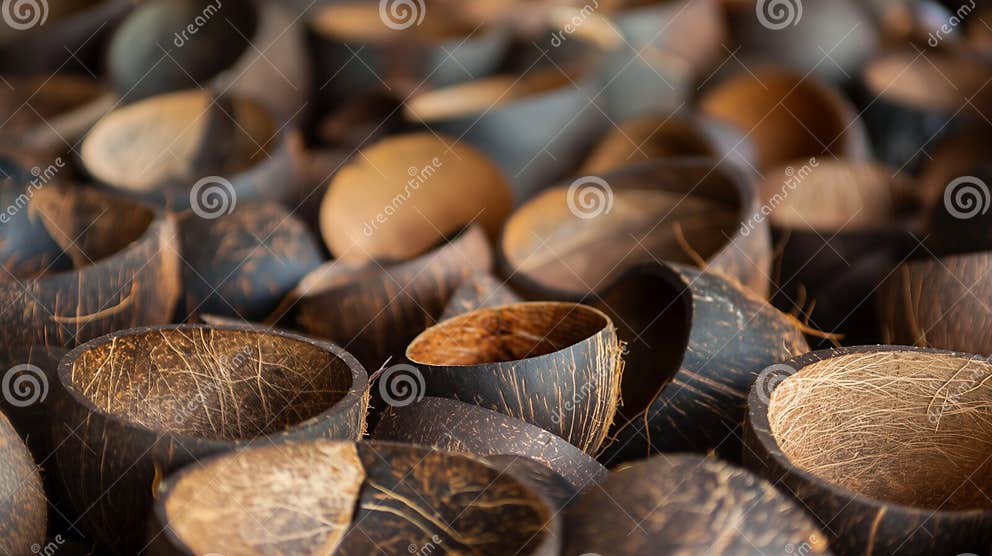 Coconut with Palm Leaves Background, Empty Coconut Shells Stock Image ...