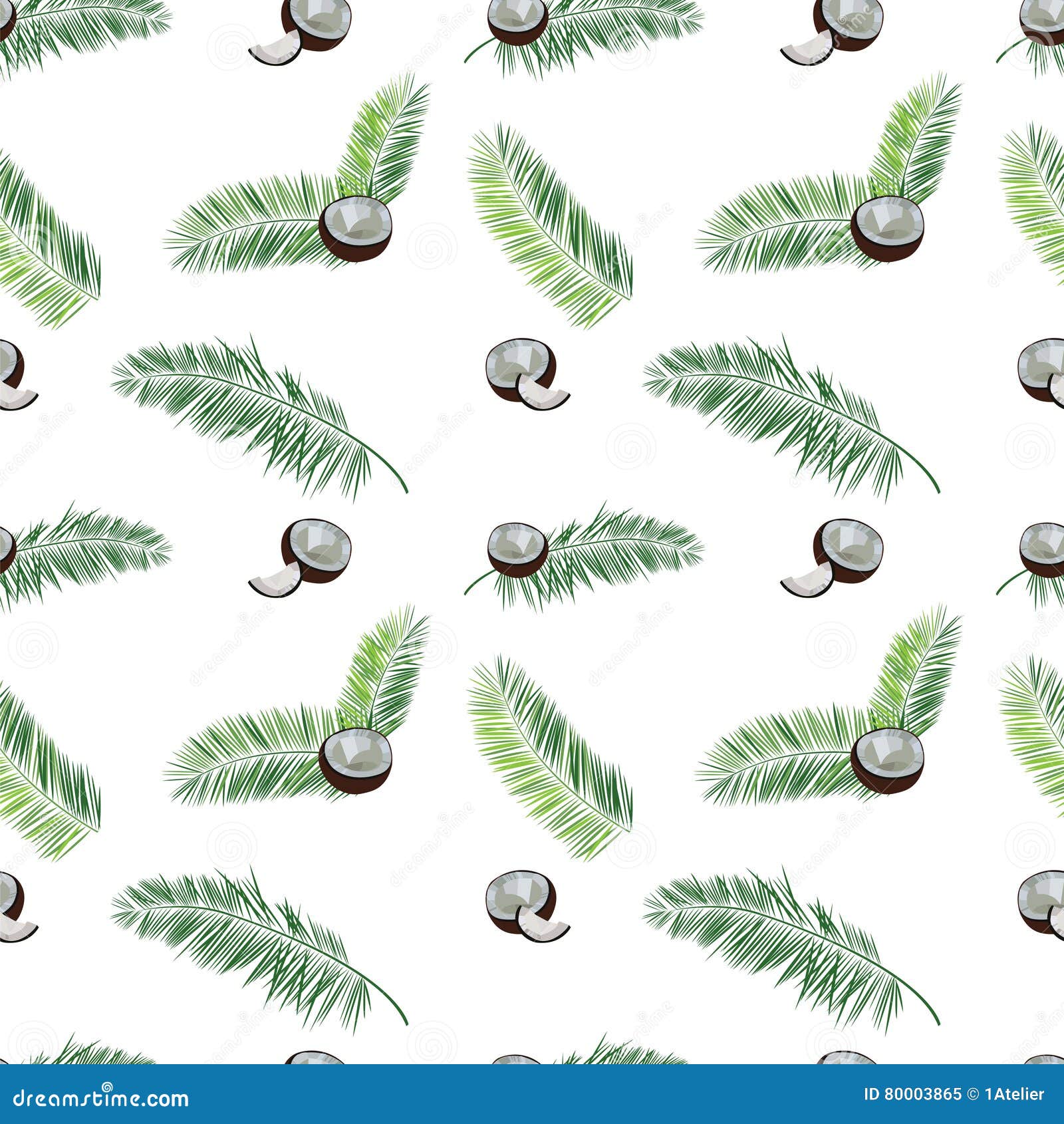 Coconut, Palm Leaves Seamless Vector Pattern on White Background. Stock ...