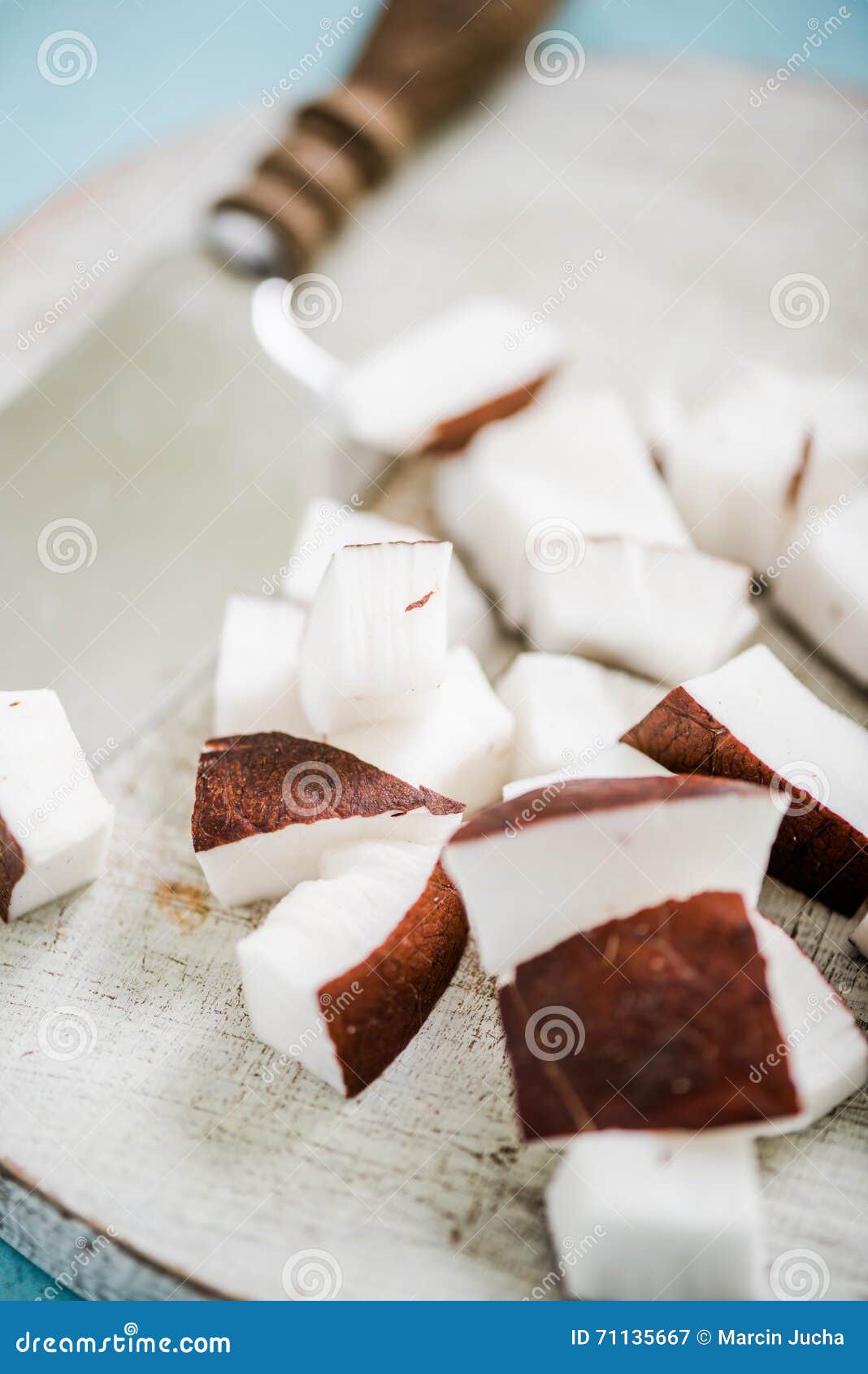 Coconut Pieces Chopped on Board Stock Image - Image of palm, coconut ...