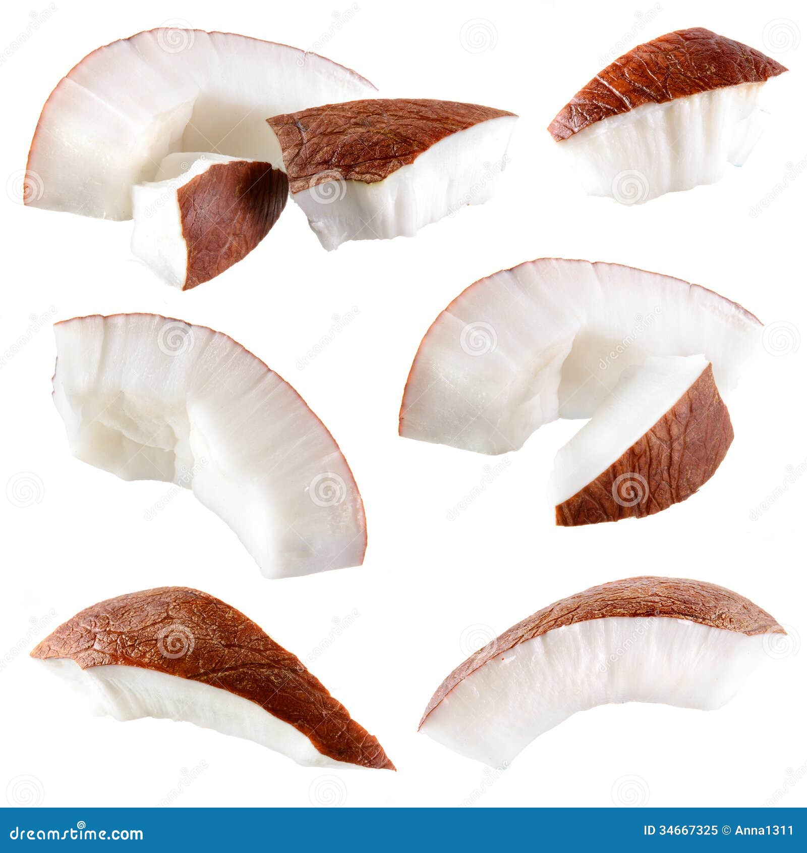 Coconut. Pieces Isolated on White. Collection Stock Image - Image of ...