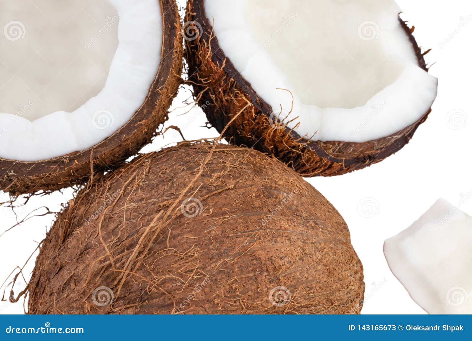 Coconut Pieces Top View Isolated on White Background Stock Image ...