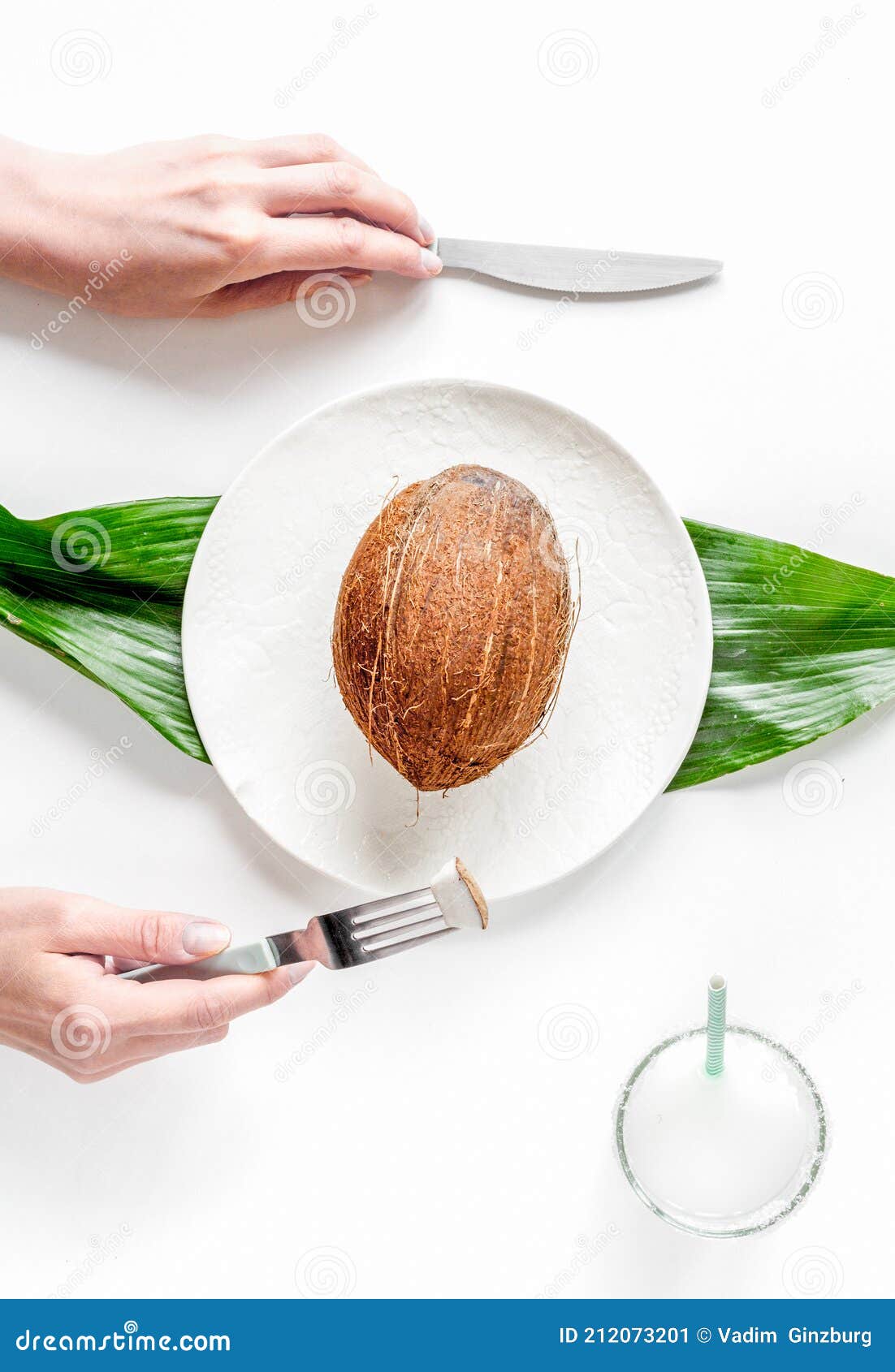 Coconut on Plate Top View on White Background Stock Image - Image of ...