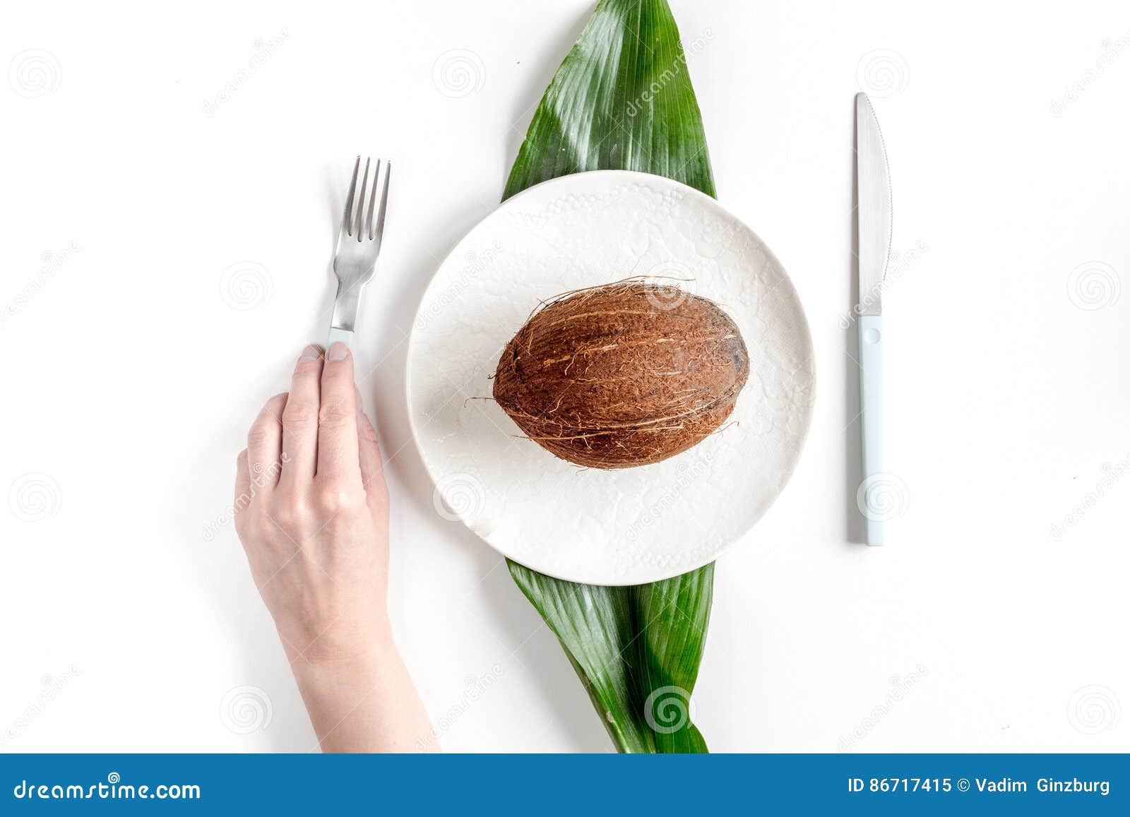 Coconut on Plate Top View on White Background Stock Image - Image of ...