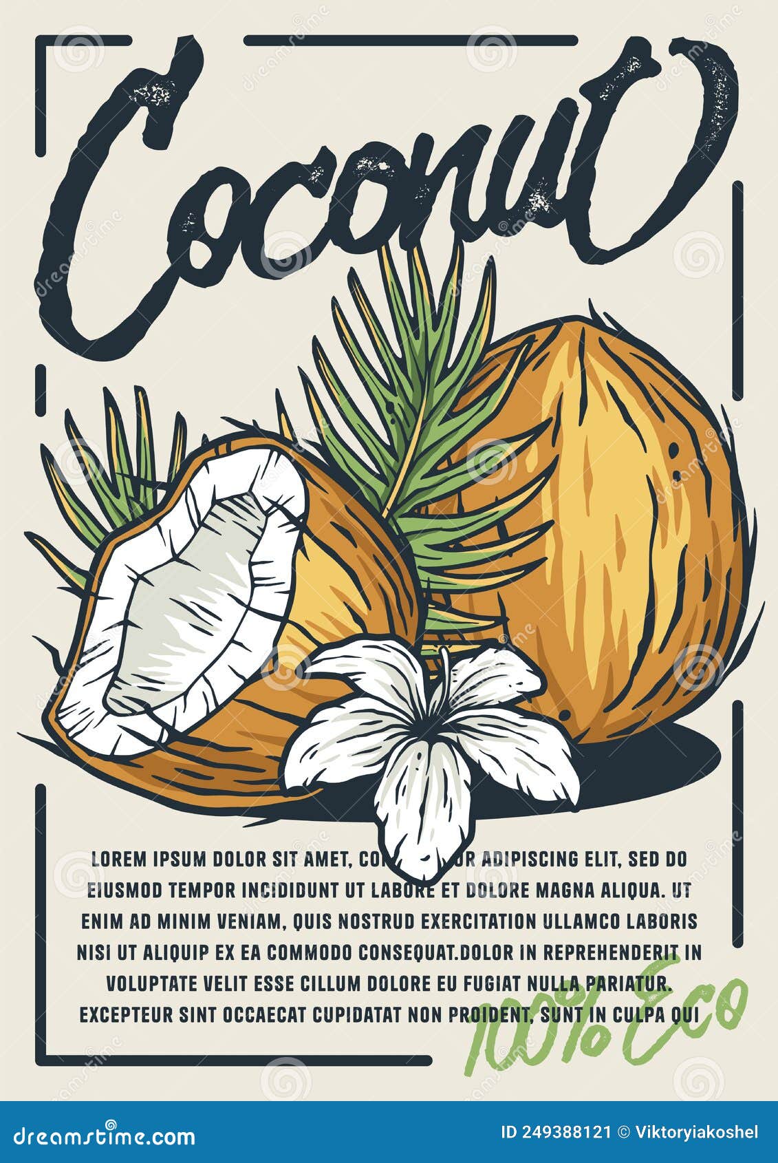 Coconut Poster. Summer Exoic Fruit and Nuts Design Stock Vector ...