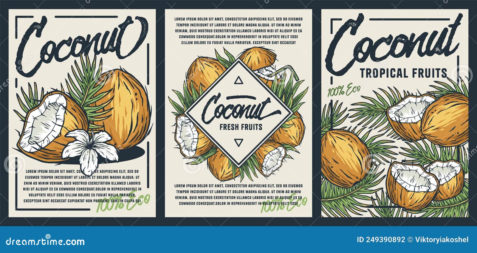 Coconut Poster. Summer Exoic Fruit and Nuts Design Stock Vector ...