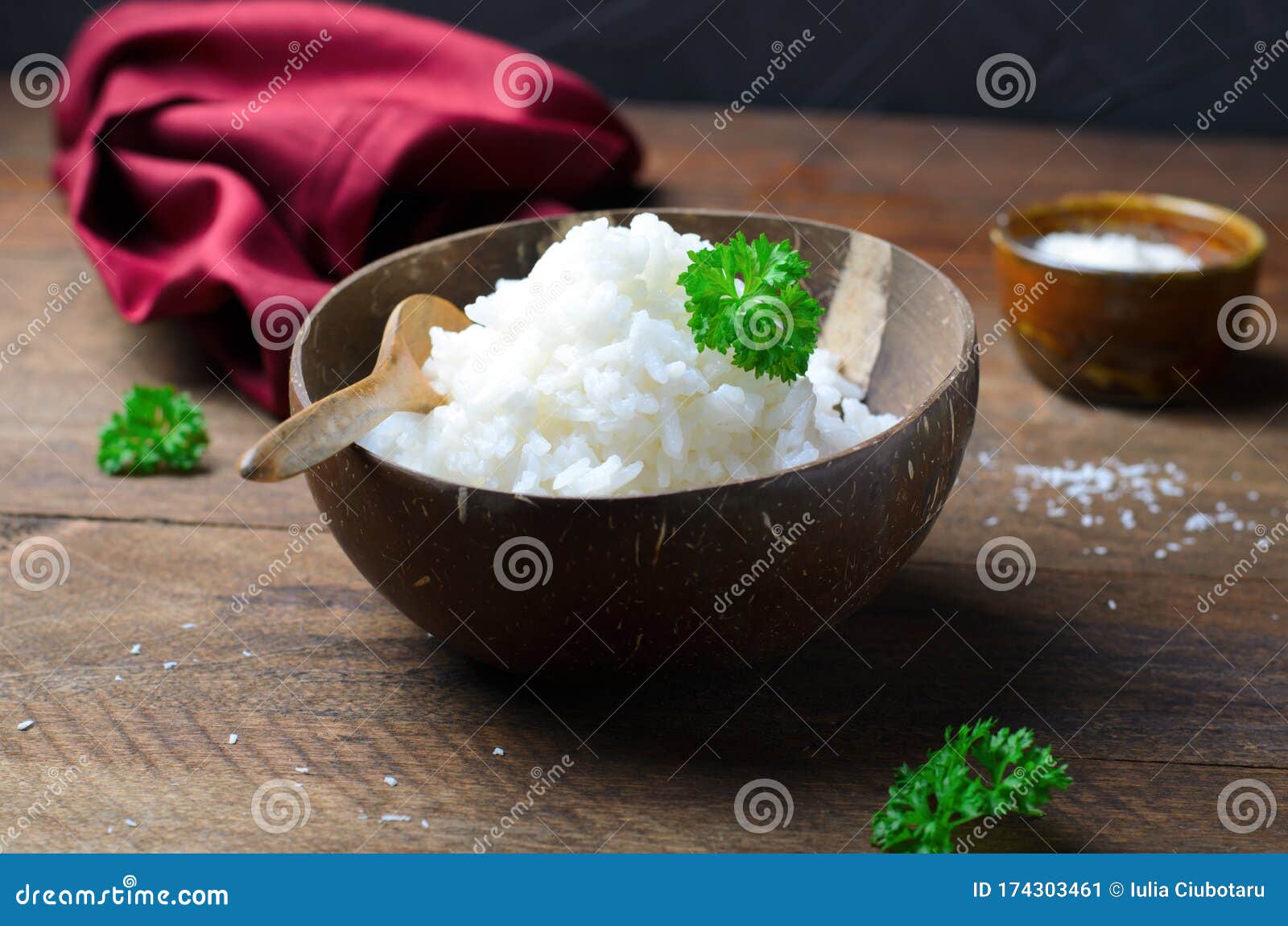Coconut Rice, Cooked Rice Served in Coconut Shell Stock Image - Image ...