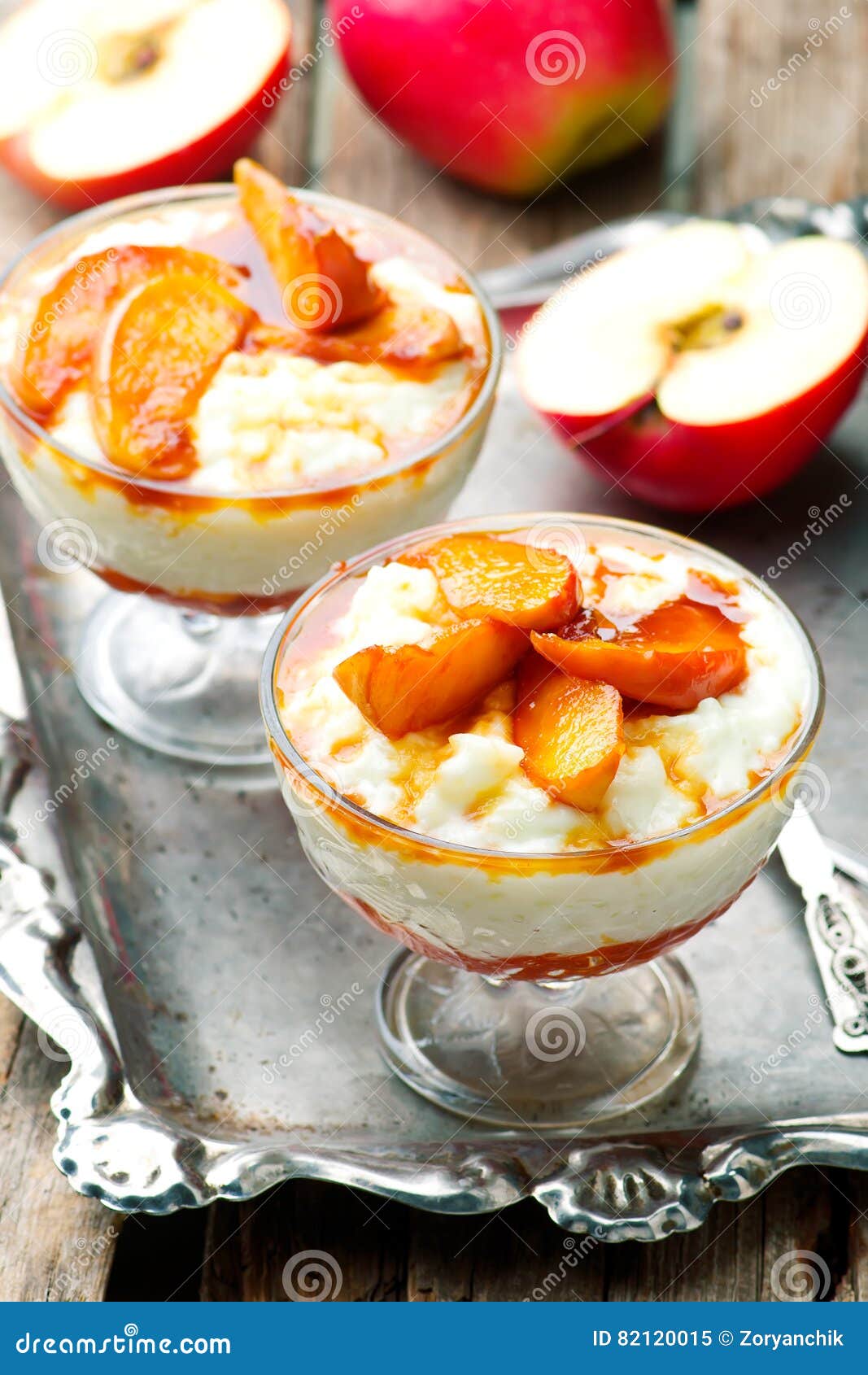 Coconut Rice Pudding with Caramelized Apples Stock Image - Image of ...