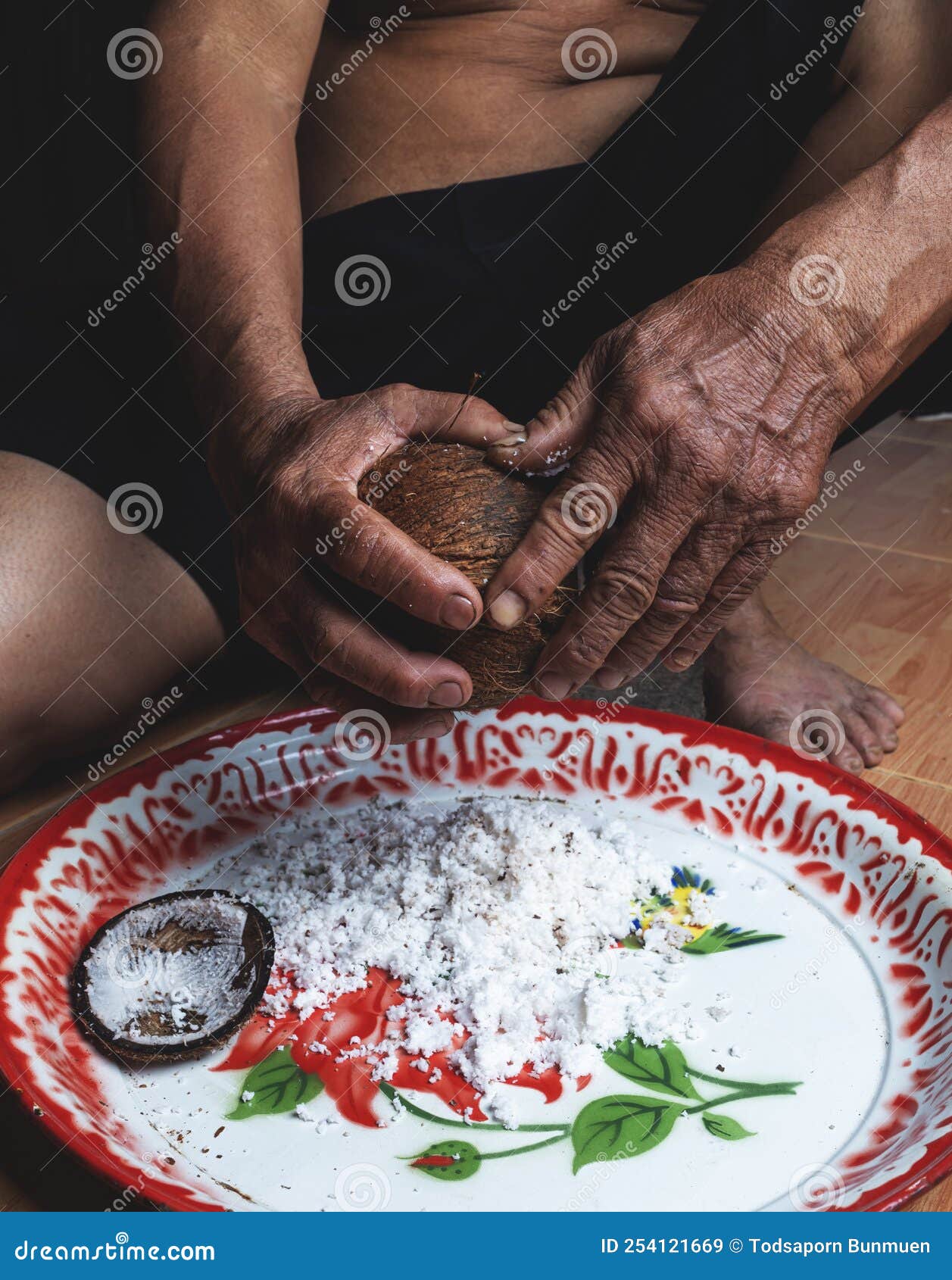 Coconut Scraping by Hand in Rural Thailand Style Stock Image - Image of ...