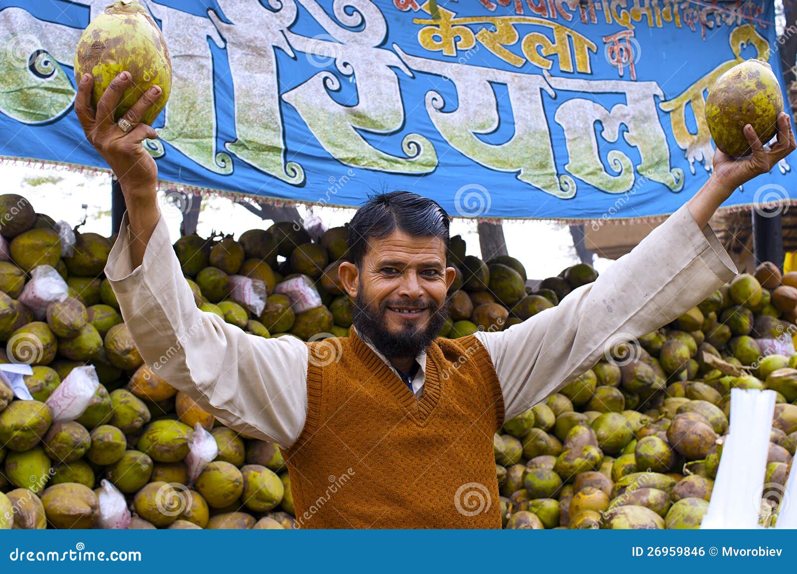 Coconut Seller at a Trade Fair, India Editorial Photo - Image of white ...