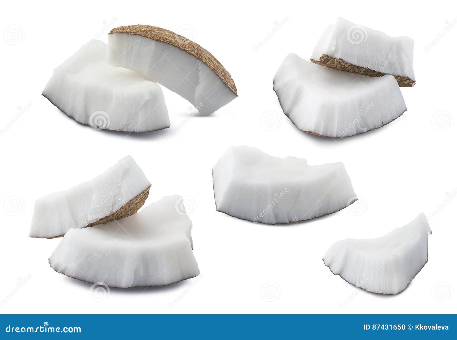 Coconut Set Pieces 3 Isolated on White Background Stock Photo - Image ...