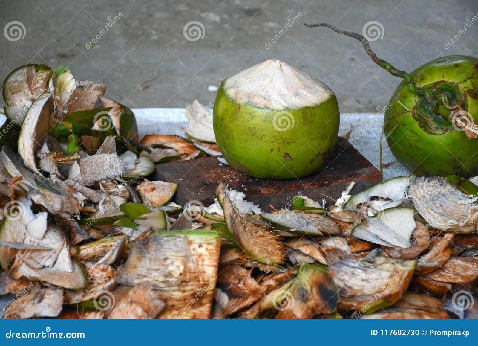 Coconut and Coconut Shell with Concrete Background Stock Photo - Image ...