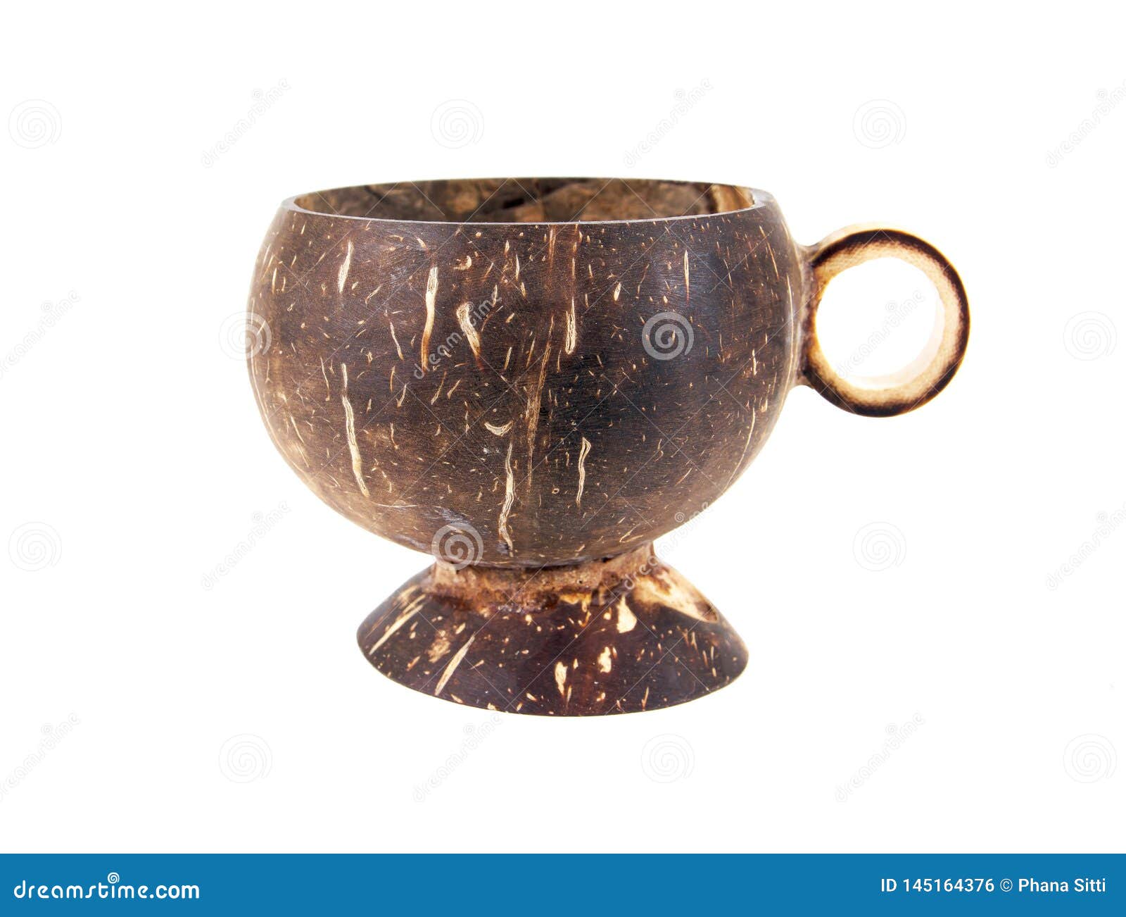 Coconut Shell Cup with Wooden Handle Isolated on White Background ...