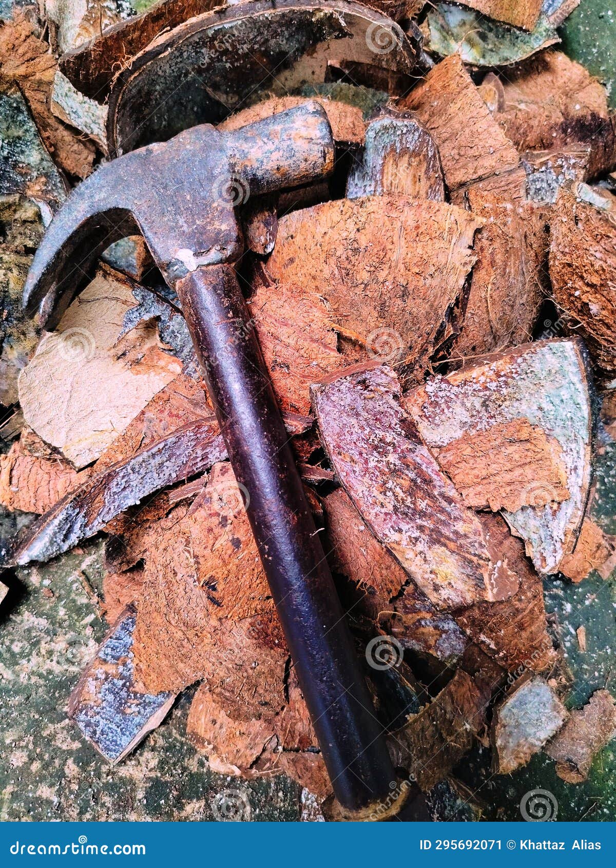 Photos of Broken Coconut Shells Using a Hammer Stock Image - Image of ...