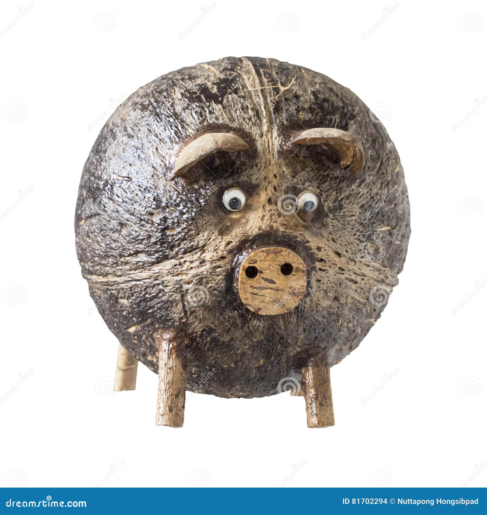 Coconut Shell Pig is Handmade in Thailand. Stock Photo - Image of hand ...