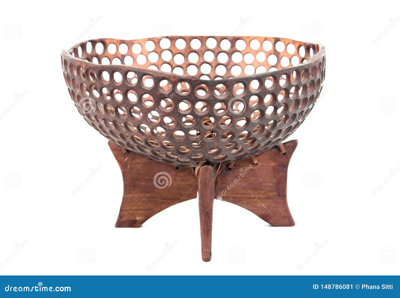 Coconut Shell Tray with Wooden Stand Isolated Stock Image - Image of ...