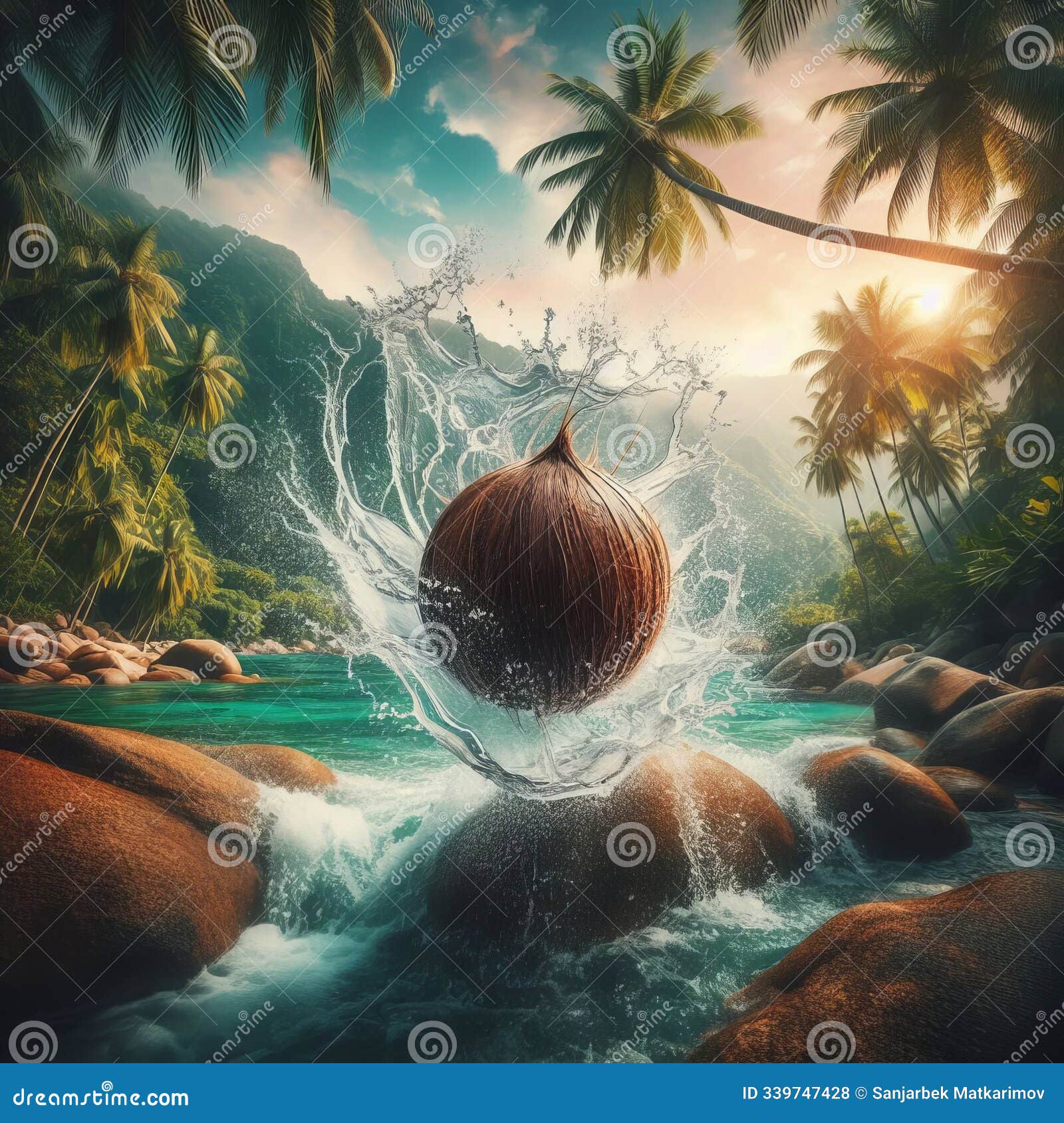 Coconut Splash Coconut Falling into Water Causing a Splash Stock ...