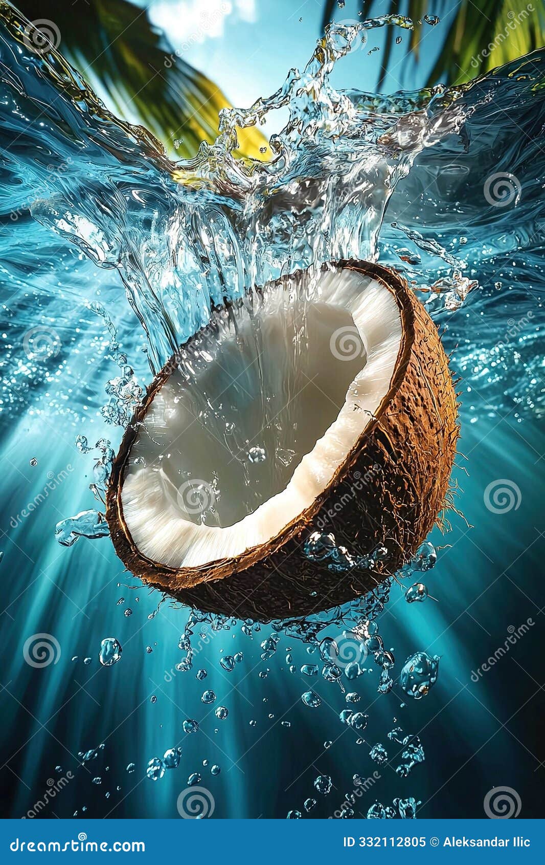 Coconut in a Splash of Water Underneath the Ocean Surface.Ai Generative ...