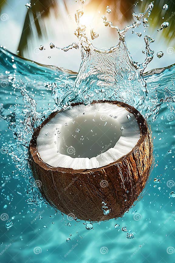 Coconut in a Splash of Water Underneath the Ocean Surface.Ai Generative ...