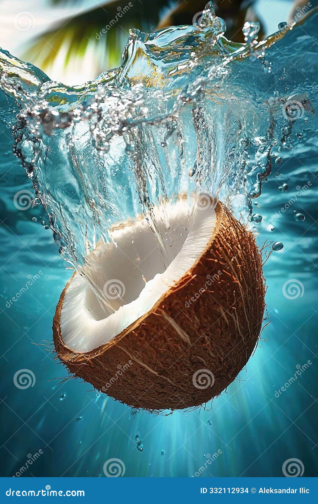 Coconut in a Splash of Water Underneath the Ocean Surface.Ai Generative ...