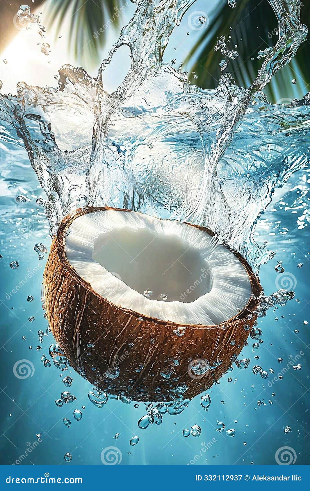 Coconut in a Splash of Water Underneath the Ocean Surface.Ai Generative ...