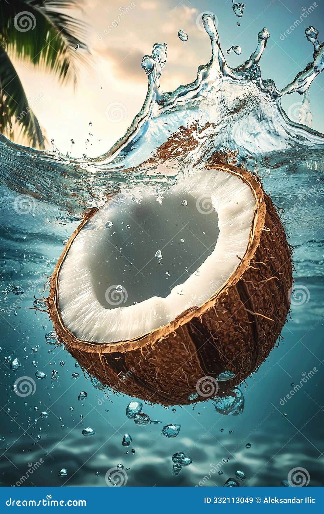 Coconut in a Splash of Water Underneath the Ocean Surface.Ai Generative ...